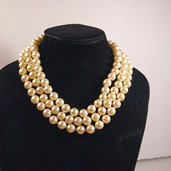 Monet | Jewelry | Monet Threestrand Faux Pearl Gold Tone Metal Clasp ...